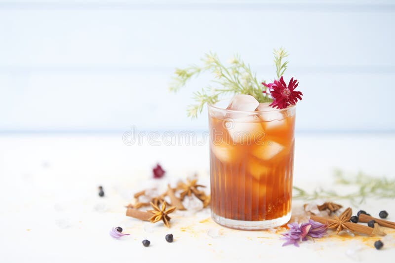 Cherry Iced Tea, Whole Cherries on Top, Ice Cubes, Clear Backdrop Stock ...