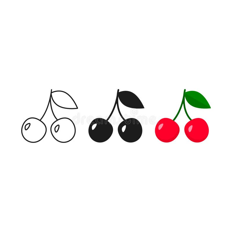Cherry Icon Set. Vector Isolated Cherry Sign in Flat Style Stock Vector ...