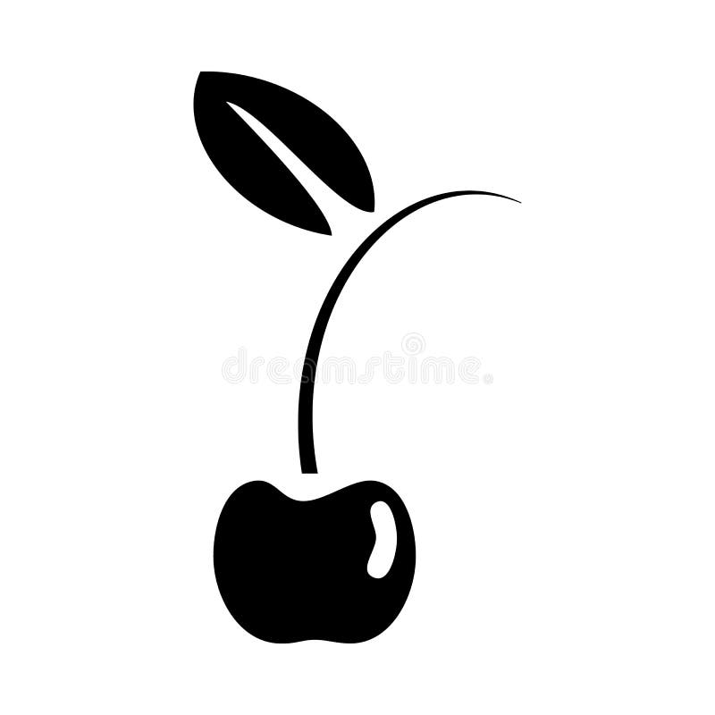 Cherry Icon, Single Cherry, Black Isolated on White Background, Vector ...