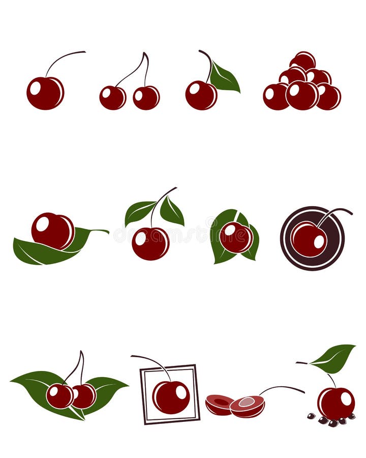 Cherry icons set stock vector. Illustration of logo, summer - 95255603