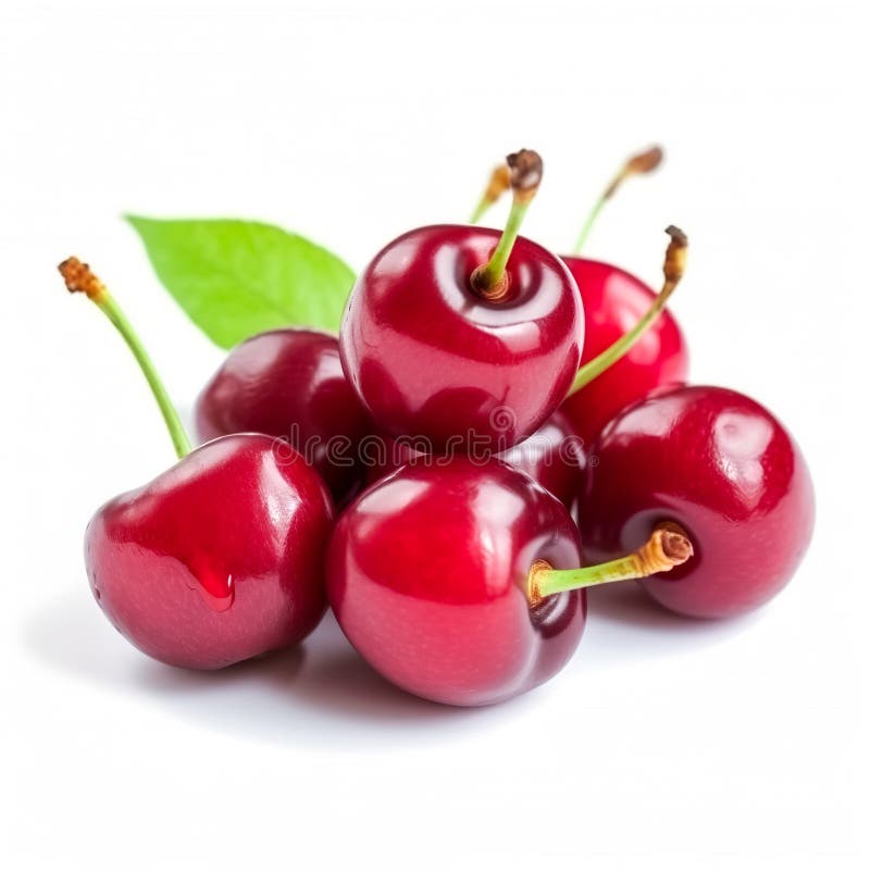 Cherry Isolated. Sour Cherry. Cherries with Leaves on White Background ...