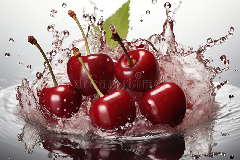 Cherry Isolated in Water Splash, Summer Fruit Cherry Banner with Copy ...