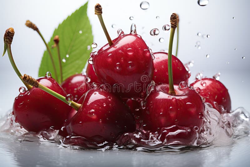 Cherry Isolated in Water Splash, Summer Fruit Cherry Banner with Copy ...