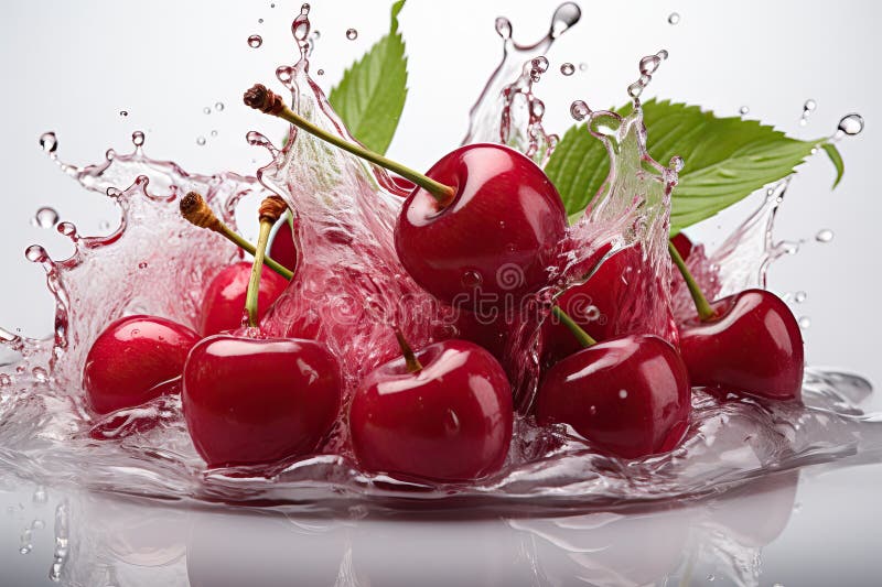 Cherry Isolated in Water Splash, Summer Fruit Cherry Banner with Copy ...