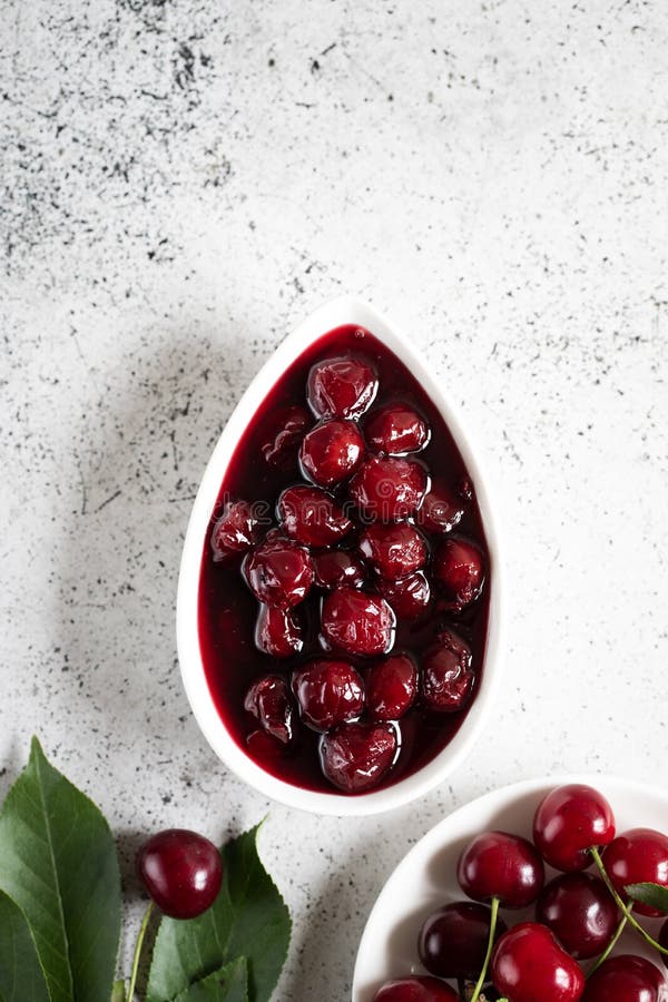 Cherry Jam and Fresh Cherries in a Bowl, Homemade Preserves Stock Image ...