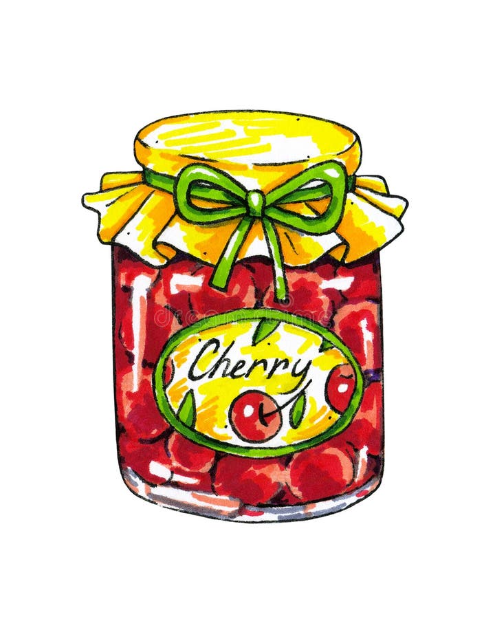 Cherry Jam in a Glass Jar are Isolated on a White Background. Animation ...