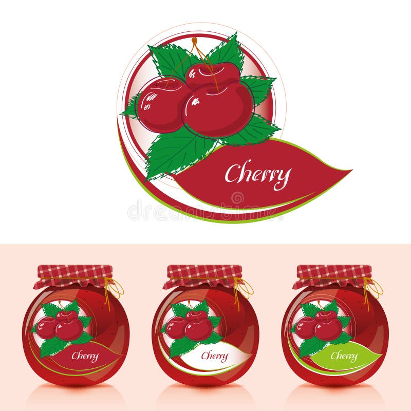 Cherry jam label with jar stock vector. Illustration of label - 37044640