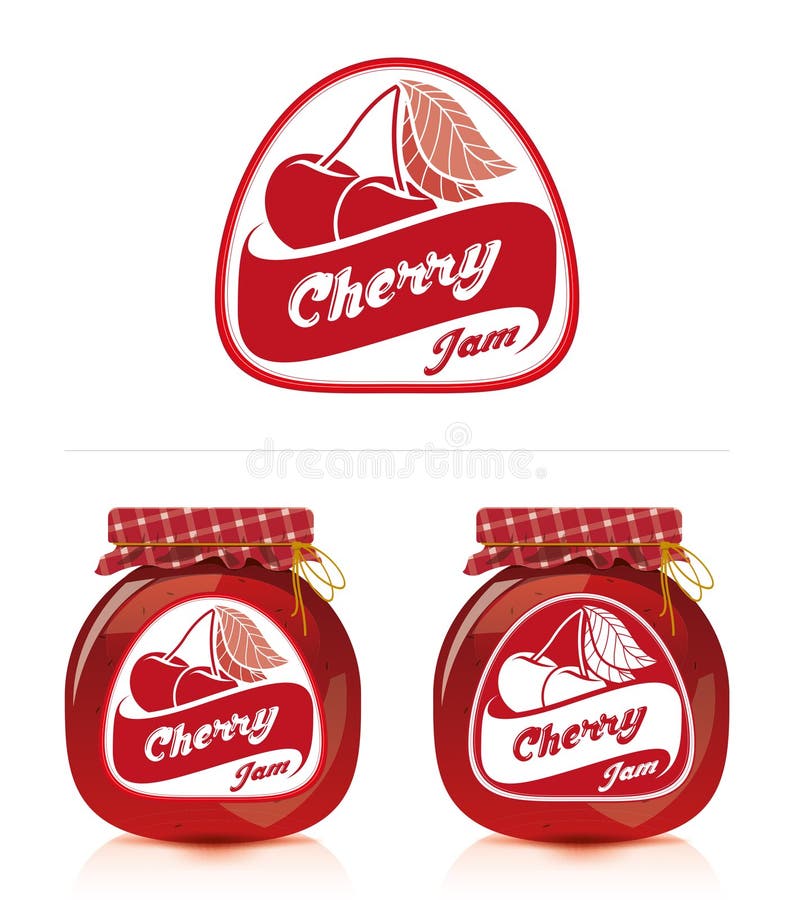 Cherry jam label with jar stock vector. Illustration of freshness ...