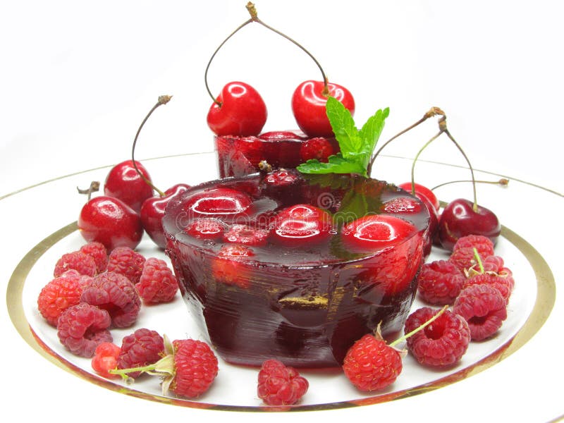 Cherry Jelly Dessert with Raspberry Stock Image - Image of sweet ...