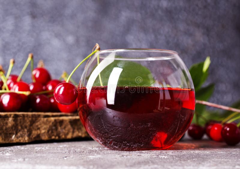 Cherry Juice in a Glass and Fresh Cherries Stock Image - Image of berry ...
