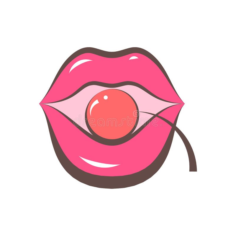 Cherry Lips. Painted Illustration of Juicy Red Lips with Red Lipstick ...