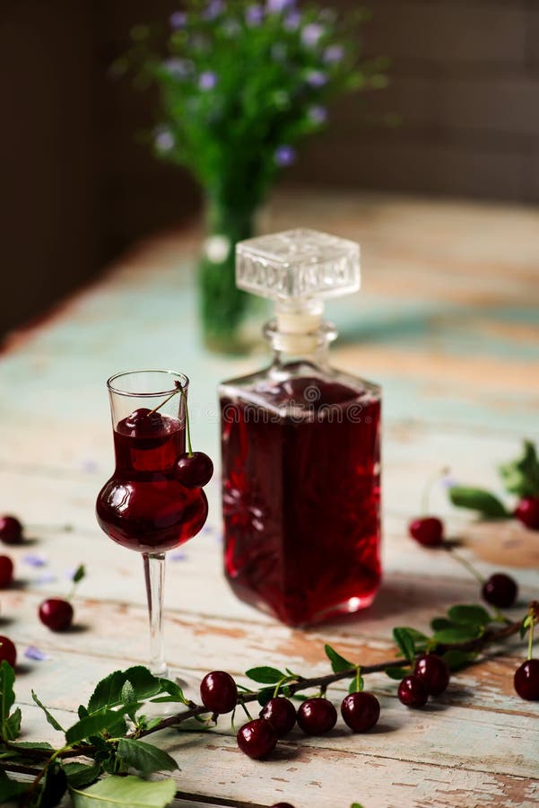 Cherry Liqueur Kirsch..style Vintage. Selective Focus Stock Photo ...