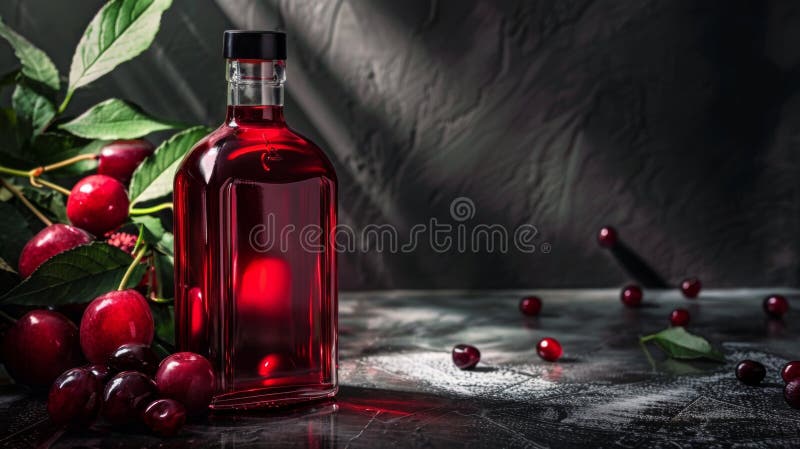 Cherry Liquor Bottle with Fresh Cherries Stock Photo - Image of cherry ...