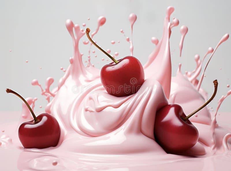 Cherry milk cream splash stock illustration. Illustration of milk ...