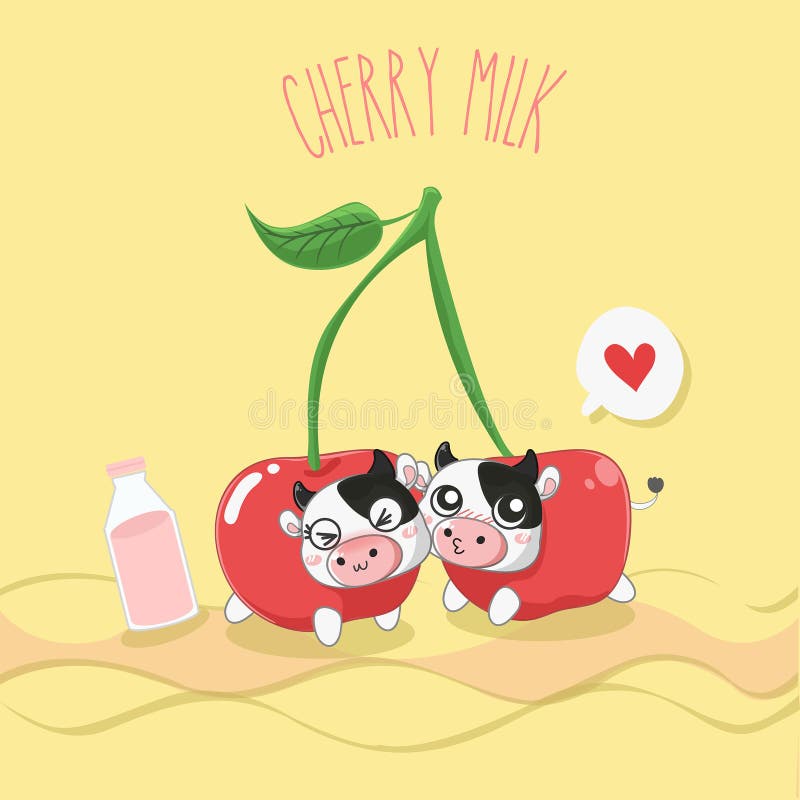 Cherry Milk Dairy Cow Very Cute. Stock Vector - Illustration of brand ...