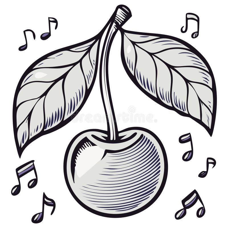 Cherry with Music Notes and Leaves Stylized Drawing Stock Vector ...