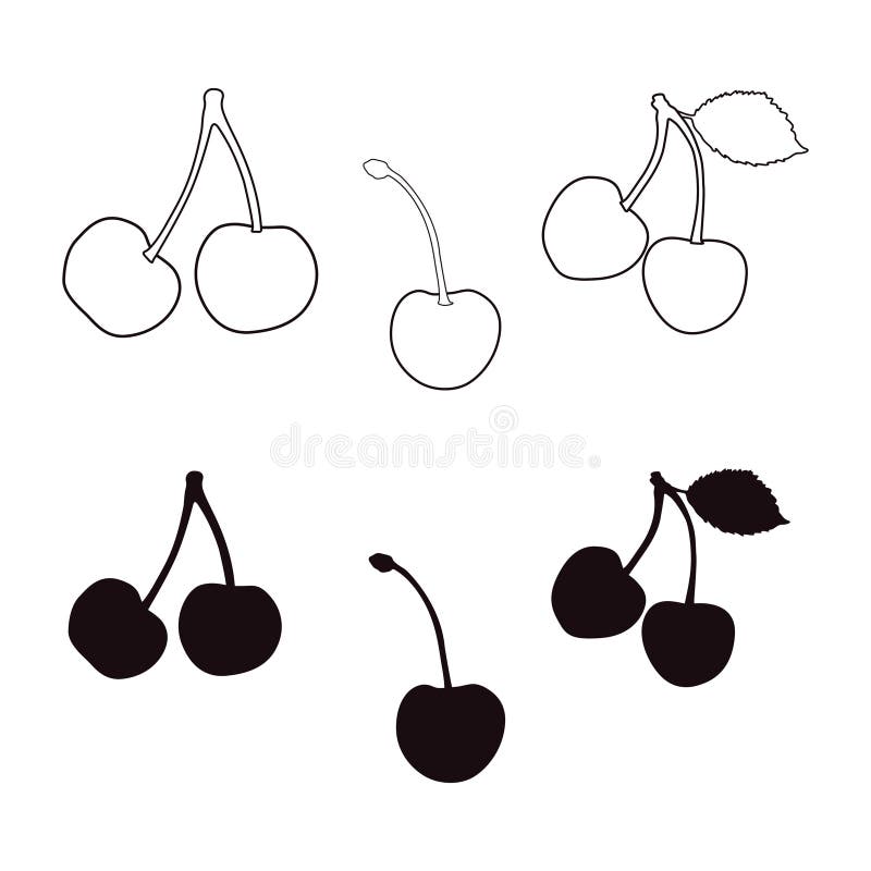 Cherry Outline, Cherry Silhouette Set, Cherry Vector Icon Stock Vector ...
