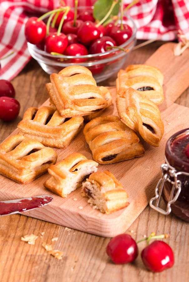 Cherry pastry pies. stock image. Image of baked, dough - 100383299