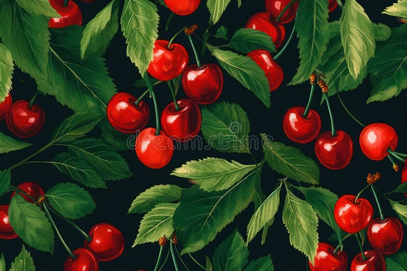 Cherry Pattern on a Dark Background. Great for Labels, Printing Stock ...