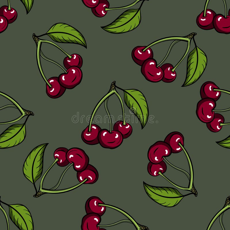 Cherry Pattern stock vector. Illustration of drawing - 55567052