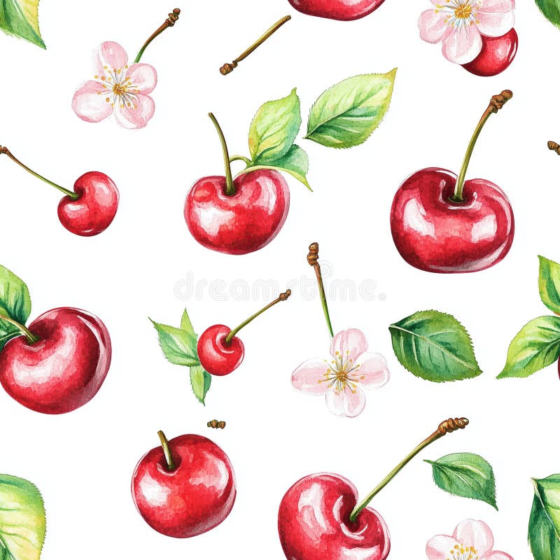 Cherry Pattern Seamless Texture, Red Fruit Design. Generative AI Stock ...