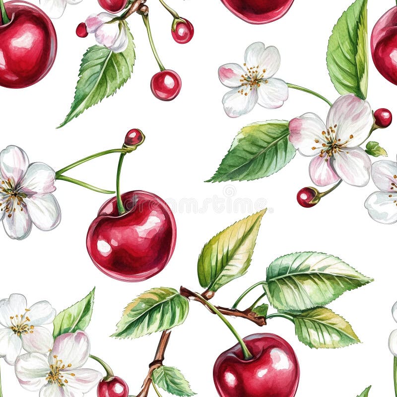 Cherry Pattern Seamless Texture, Red Fruit Design. Generative AI Stock Illustration ...