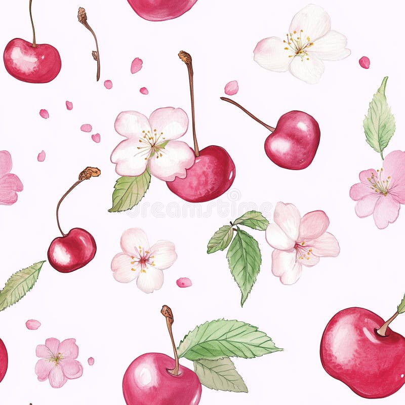 Cherry Pattern Seamless Texture, Red Fruit Design. Generative AI Stock ...