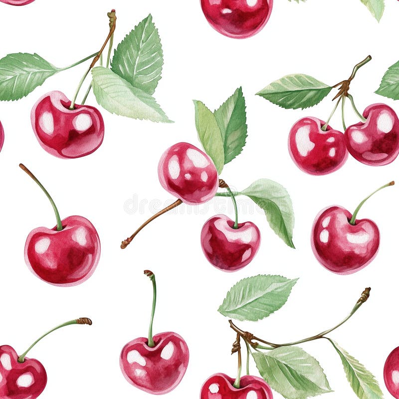 Cherry Pattern Seamless Texture, Red Fruit Design. Generative AI Stock ...