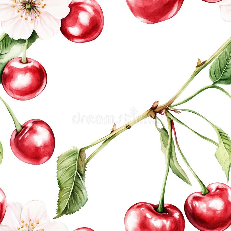 Cherry Pattern Seamless Texture, Red Fruit Design. Generative AI Stock ...