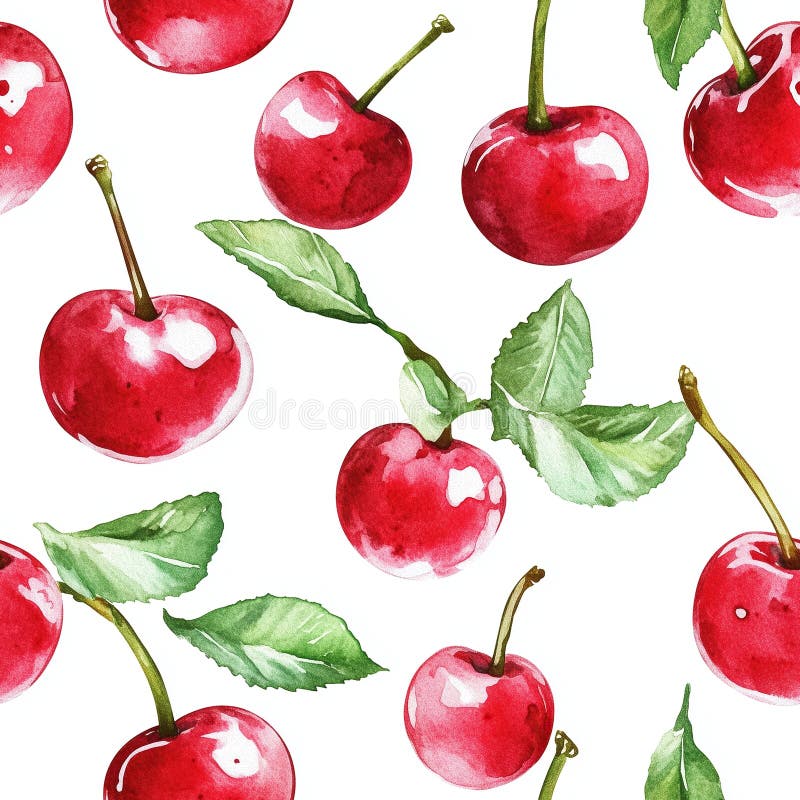 Cherry Pattern Seamless Texture, Red Fruit Design. Generative AI Stock ...