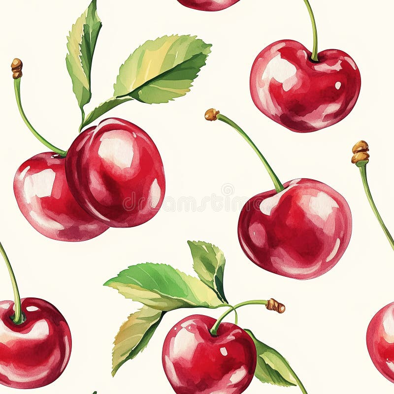 Cherry Pattern Seamless Texture, Red Fruit Design. Generative AI Stock ...