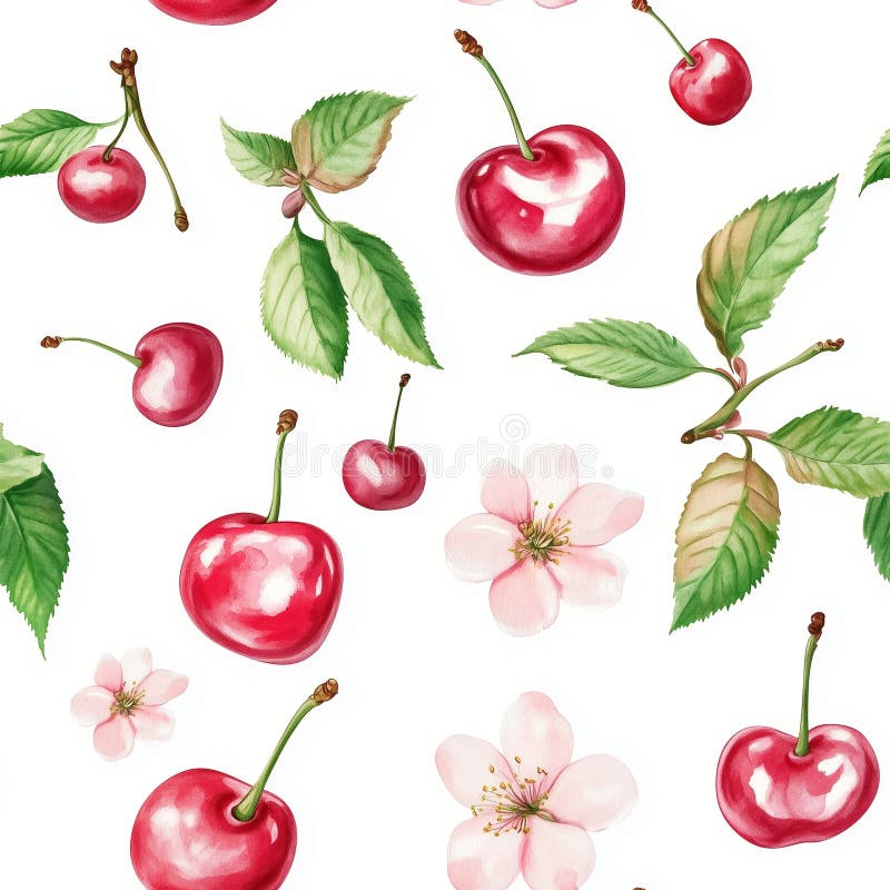 Cherry Pattern Seamless Texture, Red Fruit Design. Generative AI Stock ...