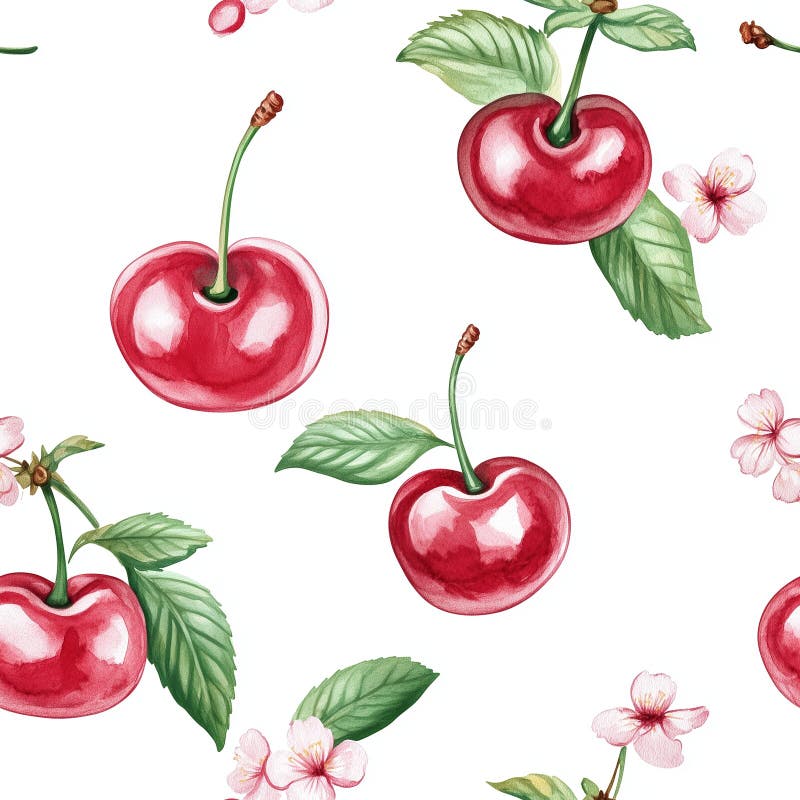 Cherry Pattern Seamless Texture, Red Fruit Design. Generative AI Stock ...
