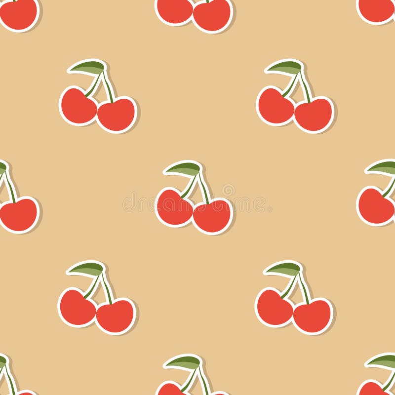 Cherry Pattern. Seamless Texture with Ripe Red Cherries Stock Vector ...
