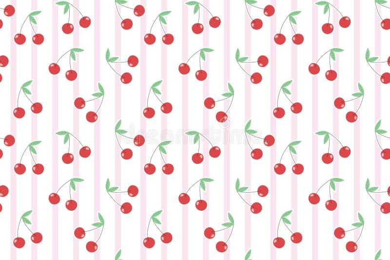 Cherry Pattern with Stripes in Kawaii Style Stock Illustration - Illustration of organic, vegan ...