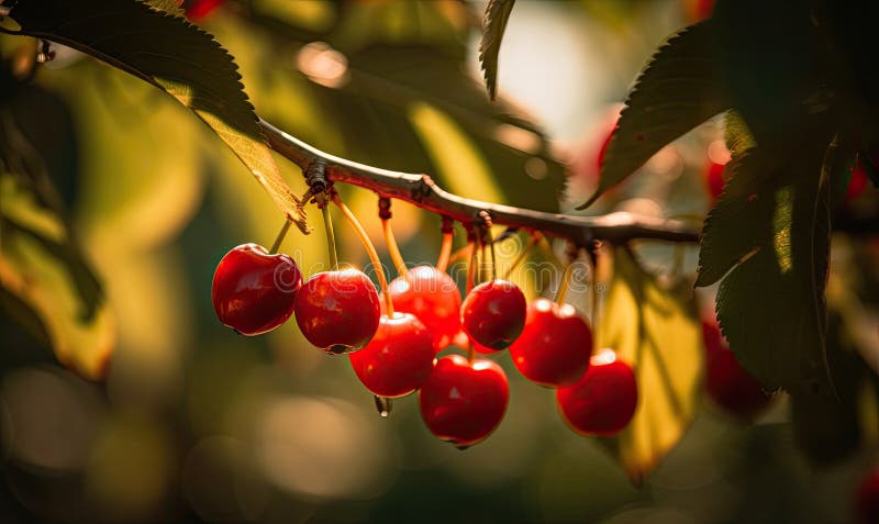 Cherry Picking Season: Branch Heavy with Plump Cherries Creating Using ...