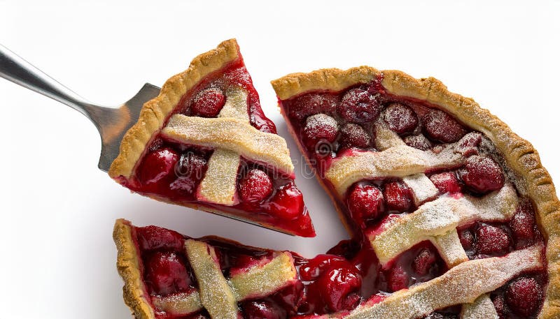 A Cherry Pie Closeup Cut into with a Fork. Shot on White Stock ...