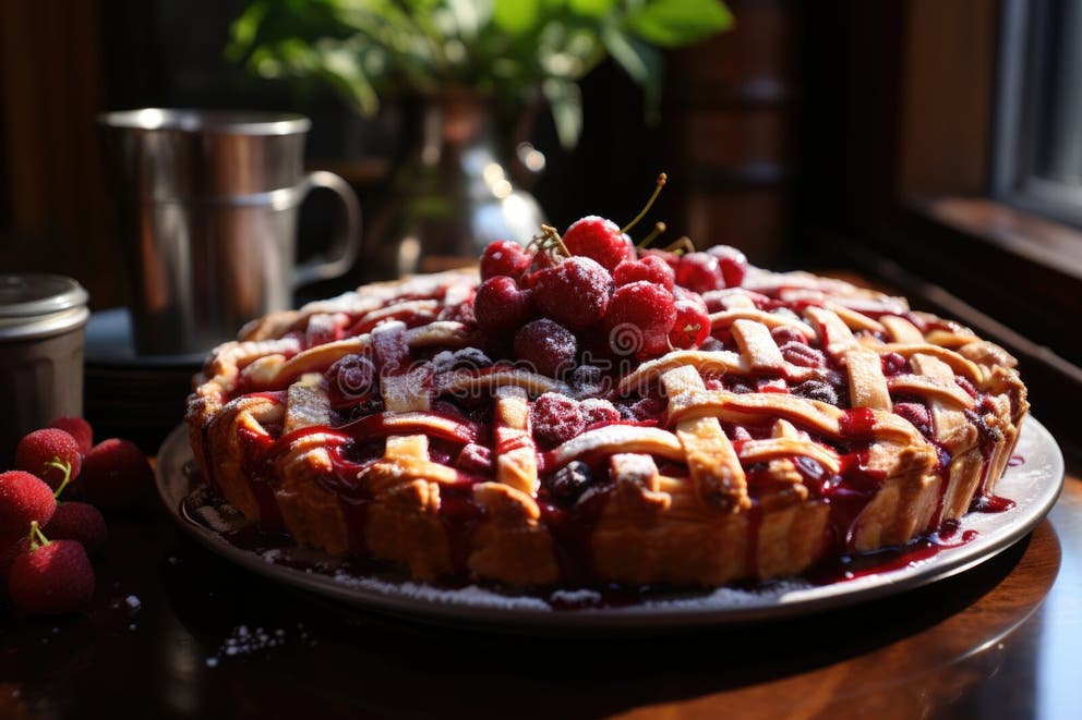 Cherry Pie Front View Inside the Round Pan on the Shiny Stock ...