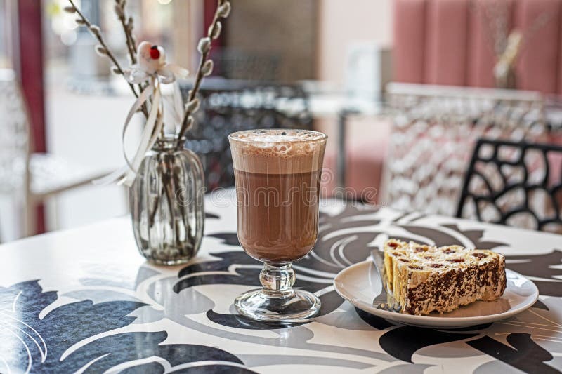 Cherry Pie with Hot Chocolate and Willow Branches. Stock Photo - Image ...