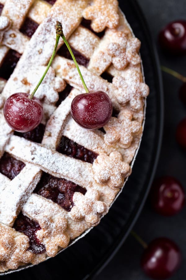 Cherry Pie with and Ripe Two Cherry Stock Image - Image of cake, plate ...