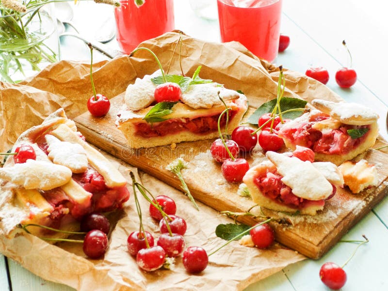 Fresh sherry pie stock photo. Image of summer, glass - 120708610