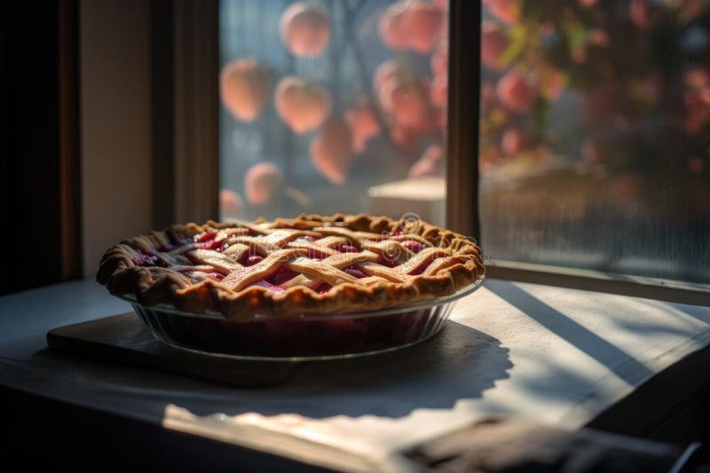Cherry Pie on Windowsill, with the Sunlight Shining through Stock ...