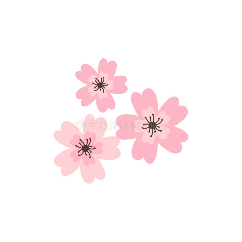 Cherry Pink Flower, Spring Sakura Blossom Vector Icon Set. Stock Vector ...