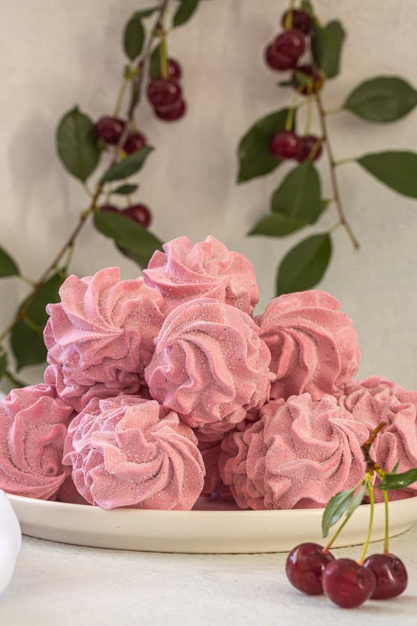 Cherry Pink Zephyr Summer Dessert on a Light Background Stock Image ...
