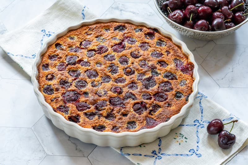 Cherry pudding stock image. Image of mint, clafoutis - 185953337
