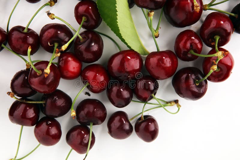 Cherry. Red Fresh Bunch of Cherries on the Table Stock Image - Image of ...