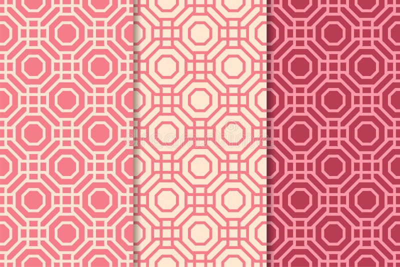 Cherry Red Geometric Prints. Set of Seamless Patterns Stock Vector ...