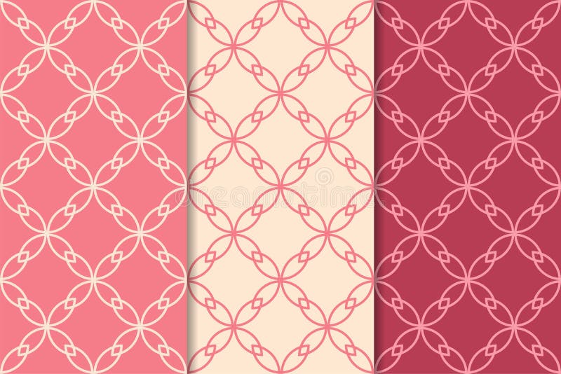 Cherry Red Geometric Seamless Patterns Stock Vector - Illustration of ...