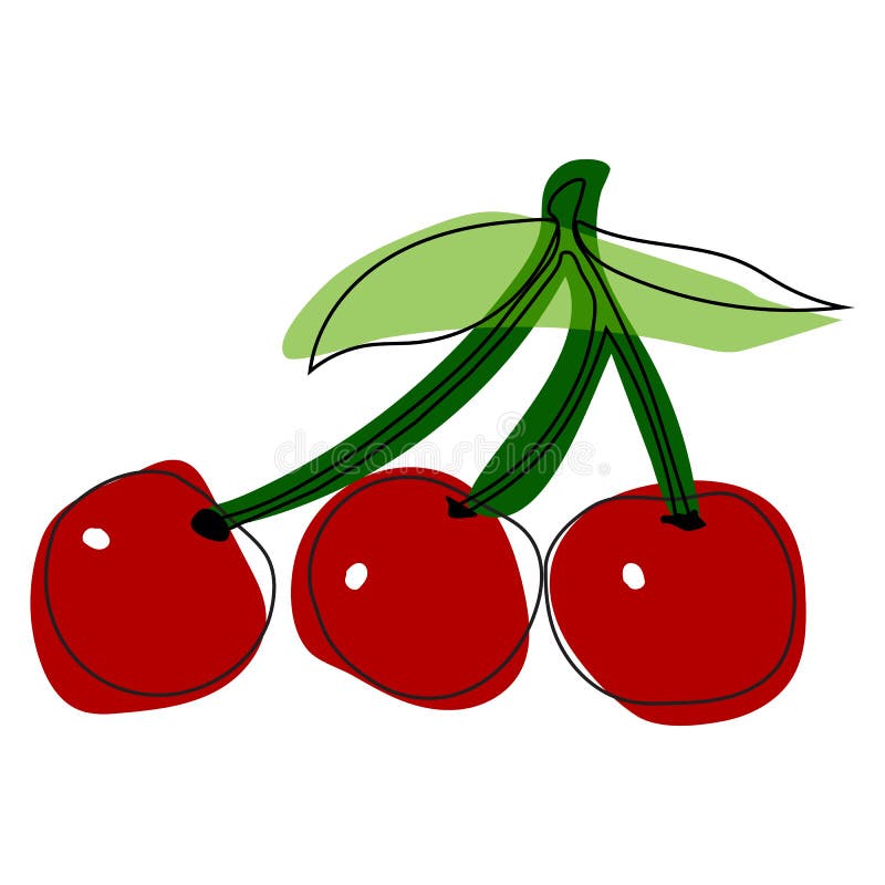 Cherry Red Leaves Drawing Vector Design Green Graphics Drawing Bright ...