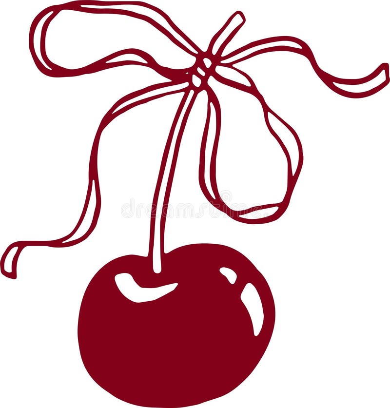 Cherry with Ribbon Bow. Coquette Illustration. Stock Illustration ...